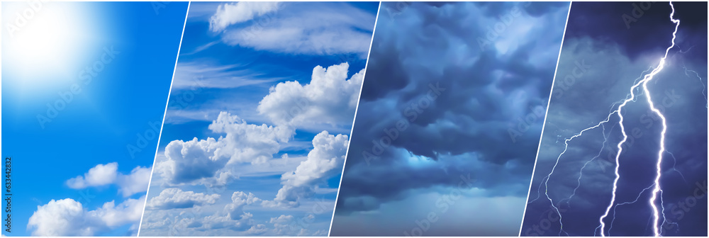 Sky in different weather. Climate change. Sky background. Sunny sky ...
