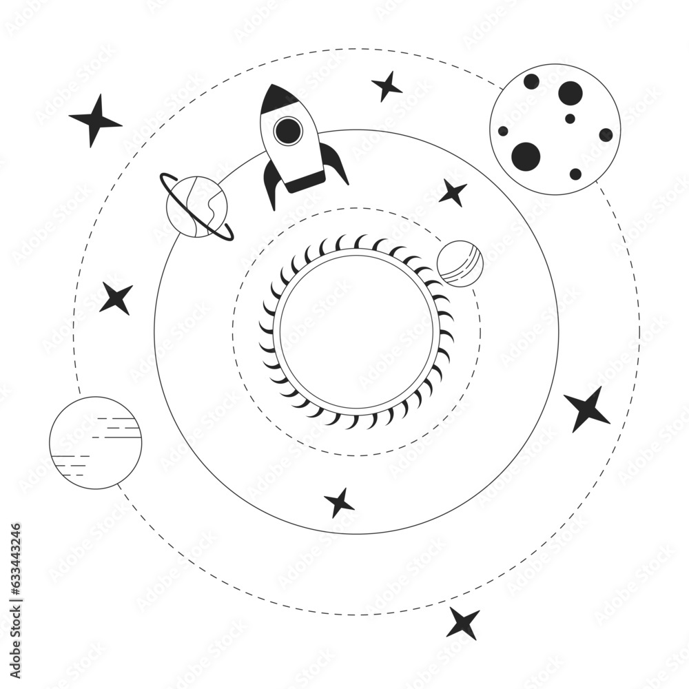 Solar system bw concept vector spot illustration. Rocket science ...