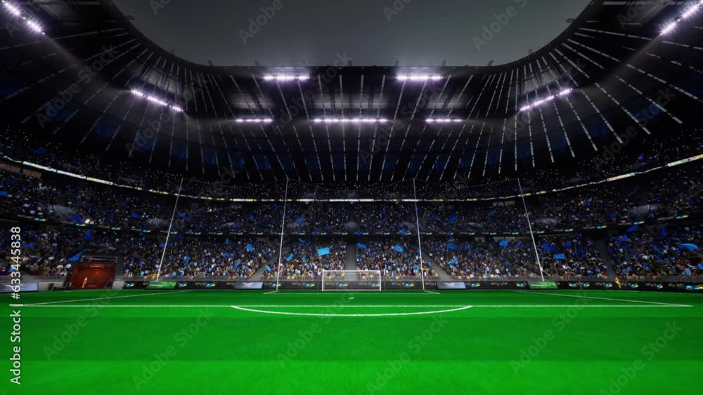 Night Euro Stadium arena, empty field, animated fan crowd, blue and red ...