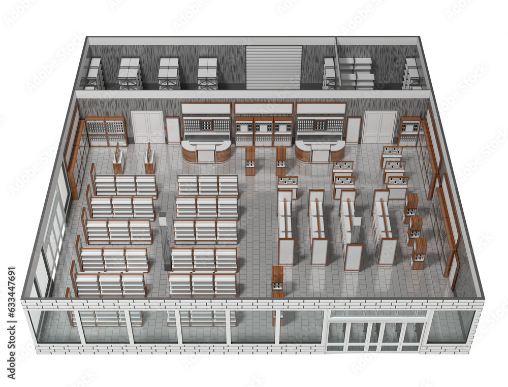 Isometric view of a 3d layout plan inside an electronics or ...