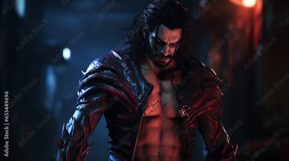 A blue skin demon semi muscular black hair and beard.Generative AI (1 ...