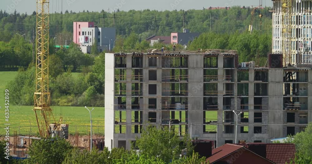 Crane At Work Real Estate Timelapse Construction And Development Of