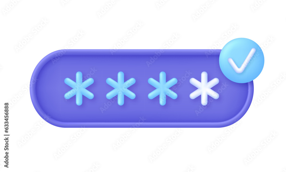 3D Password and check mark. Correct password concept. Personal data ...