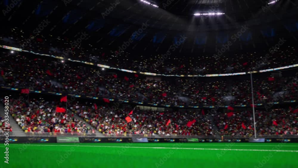 Night Euro Stadium arena, empty field, animated fan crowd, blue and red ...
