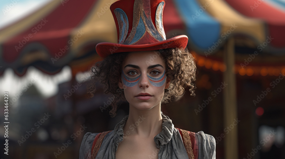 Circus Performer Outside Big Red Portrait With Face Paint and Top Hat ...