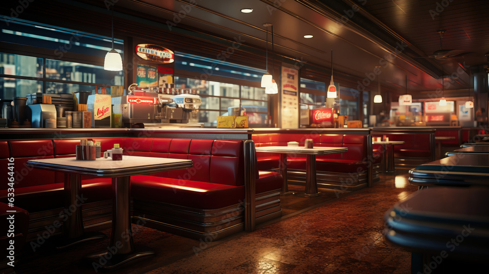 Old American 50s Diner With Red Booths. Concept of Retro Nostalgia ...