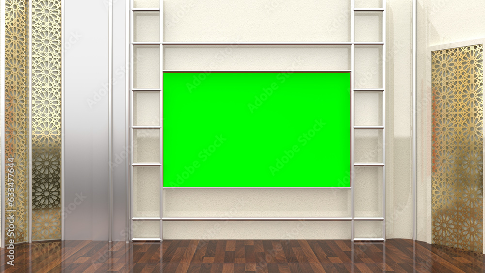 Islamic virtual studio set with green screen Stock Illustration | Adobe ...