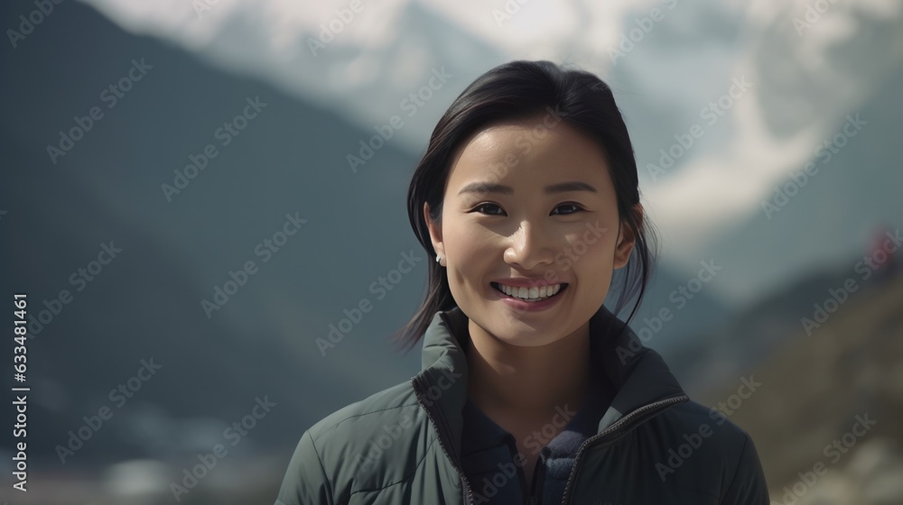 Foto de Female Asian TV presenter; digital anchor in studio, focusing ...