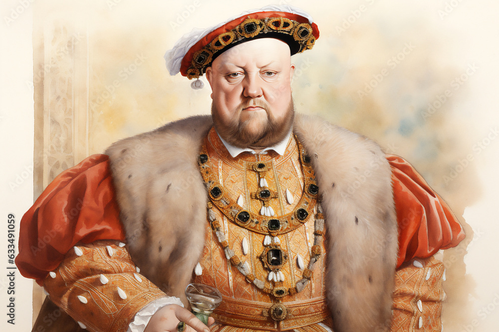 Henry VIII watercolour portrait Tudor king of England UK in the 16th ...