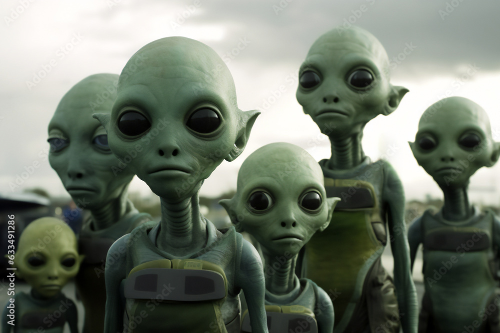 Aliens or little green men portrait which are extra-terrestrial ...