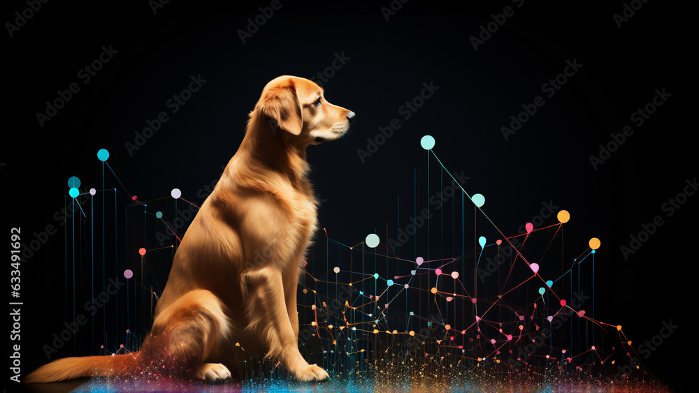 Dog background showing awareness of a computer graphic graph and its ...