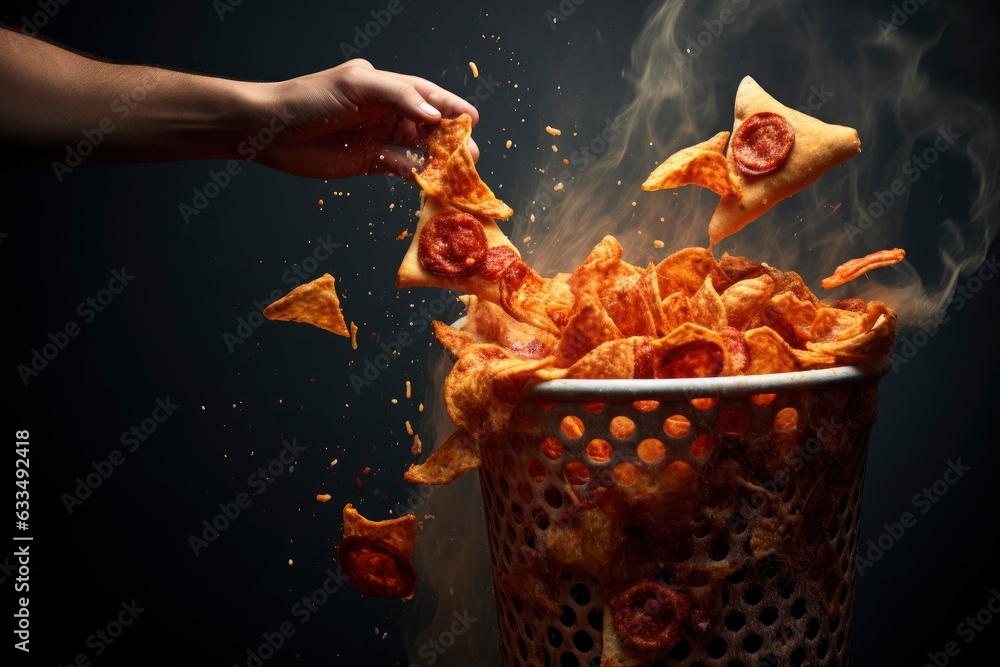 excess pepperoni pizza is thrown in the bin and becomes food waste ...