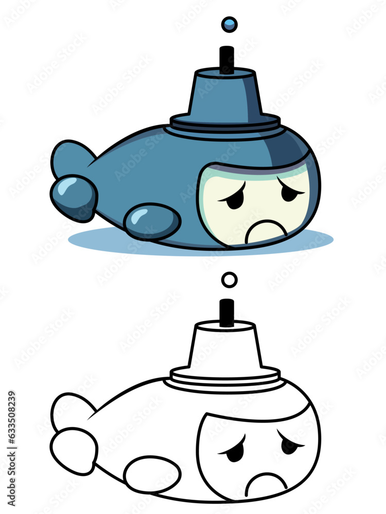 Sad Cartoon submarine vector illustration, Cartoon sunk submarine ...