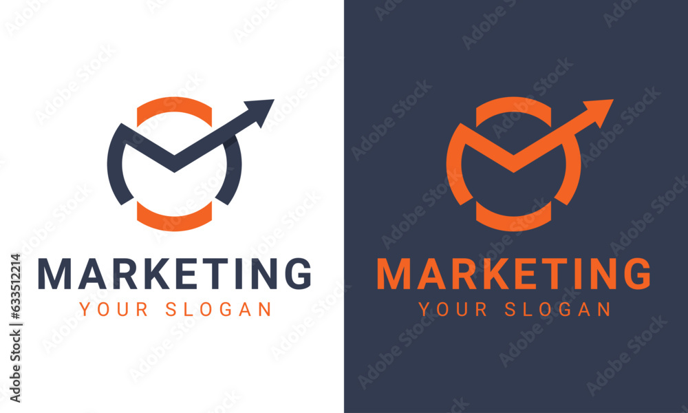 Initial Letter M with Marketing Growth Arrow Logo Design Stock Vector ...