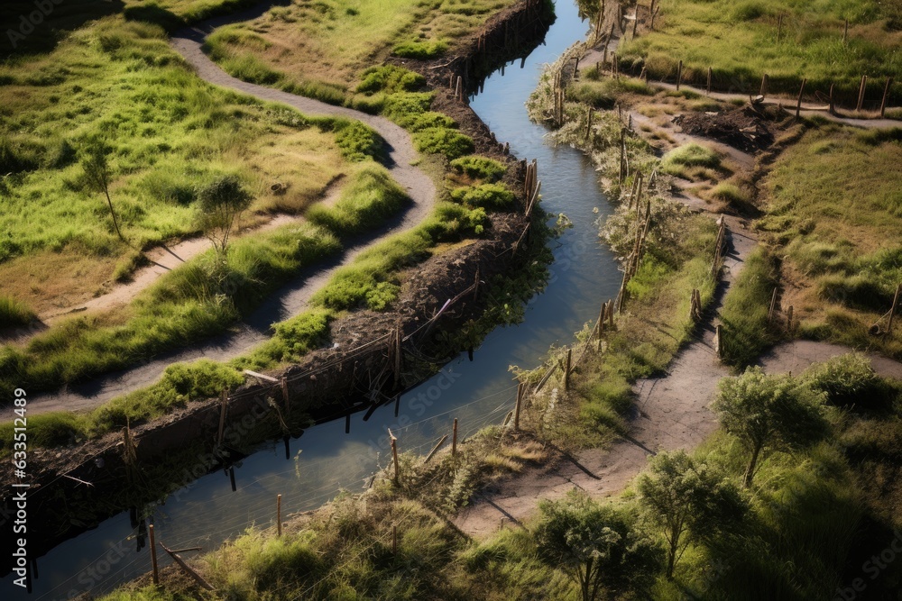 birds eye view of a swale system for water management Stock Photo ...