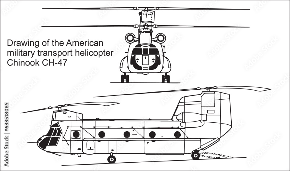 Vector drawing of the American military transport helicopter Chinook CH ...