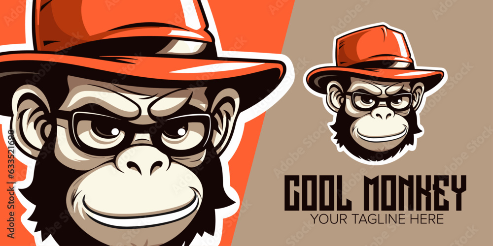 Sporty Monkey Emblem: Vector Logo Design with Cool Mascot for T-Shirt ...