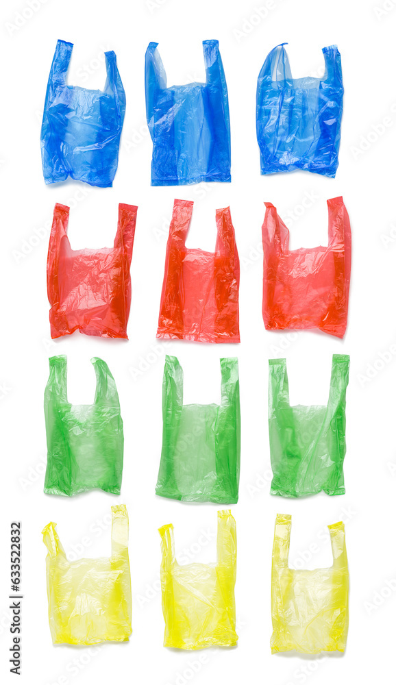 Set of different plastic bags isolated on white background, cut out ...