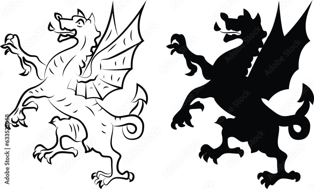 Dragon crest. Heraldic dragon. Dragon coat of arms. Dragon shield ...