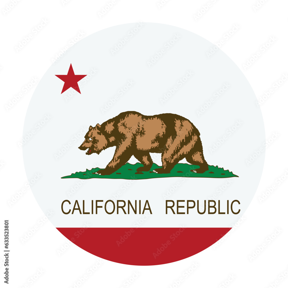Circle badge California flag vector illustration isolated on white ...