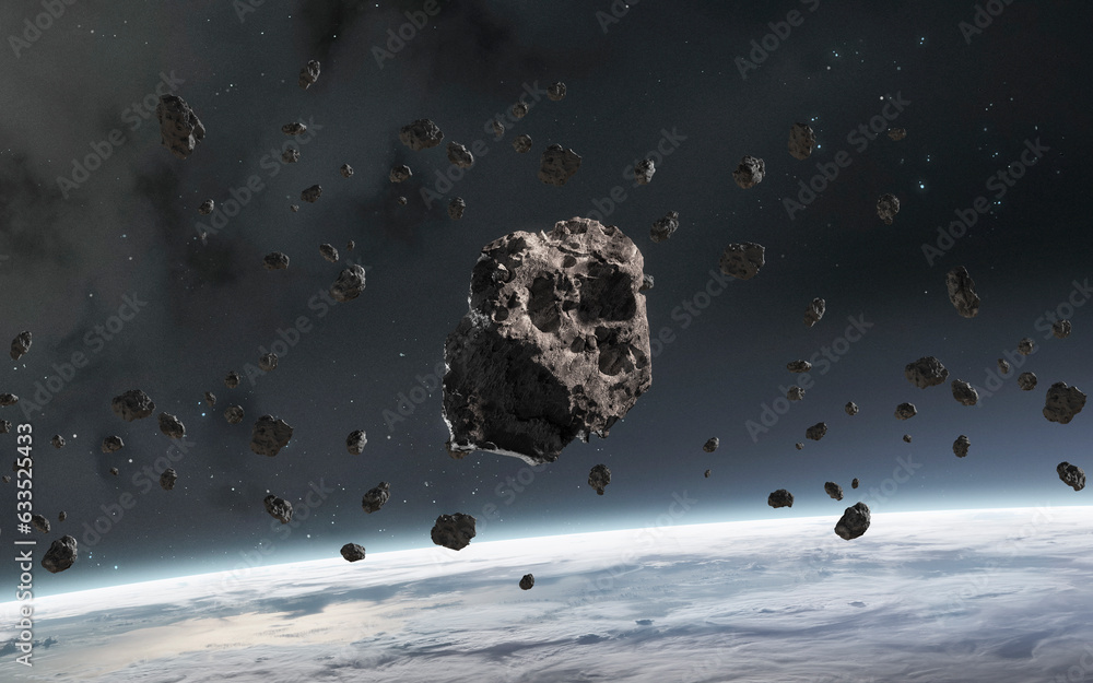 3D illustration of giant meteor in space. 5K realistic science fiction ...