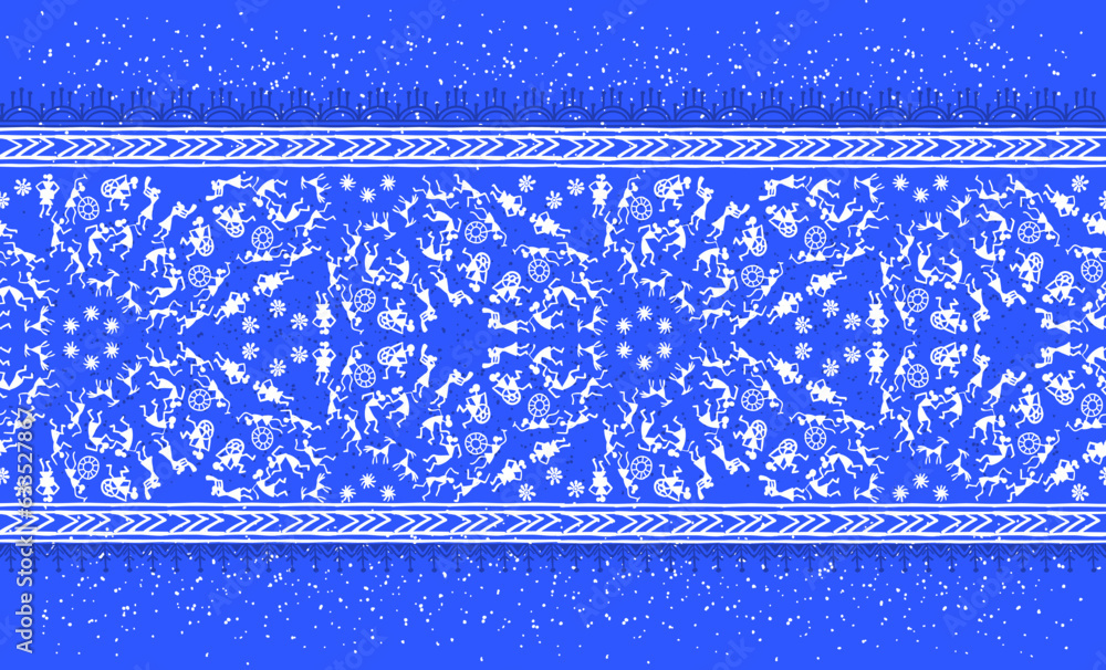 Warli painting seamless pattern - hand drawn traditional the ancient ...