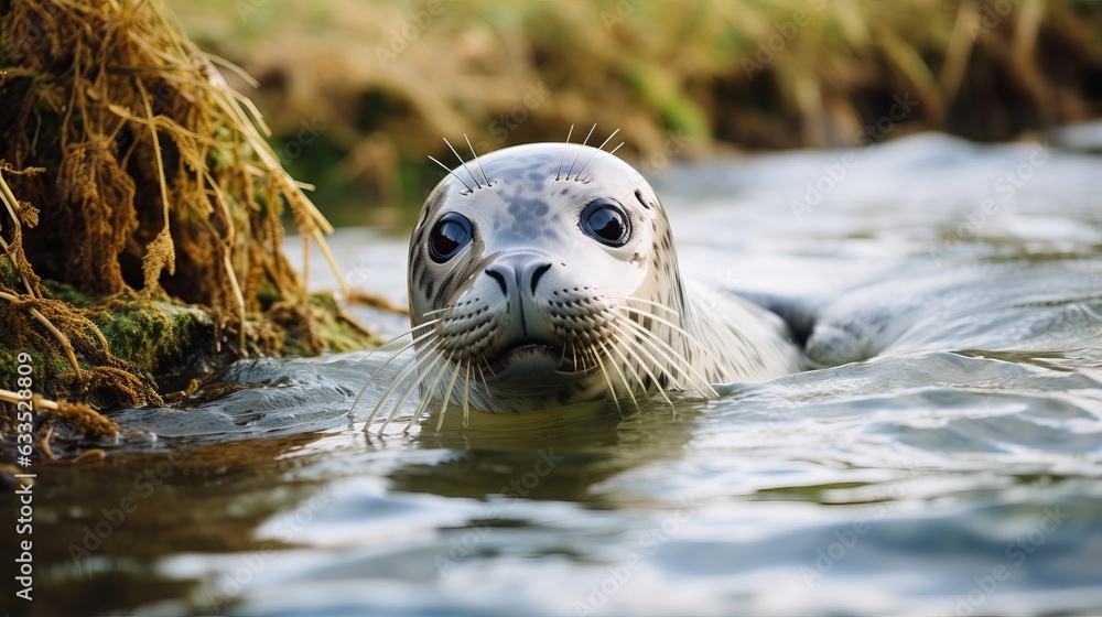 Seal in the wild near the water, an animal of the seal family in ...