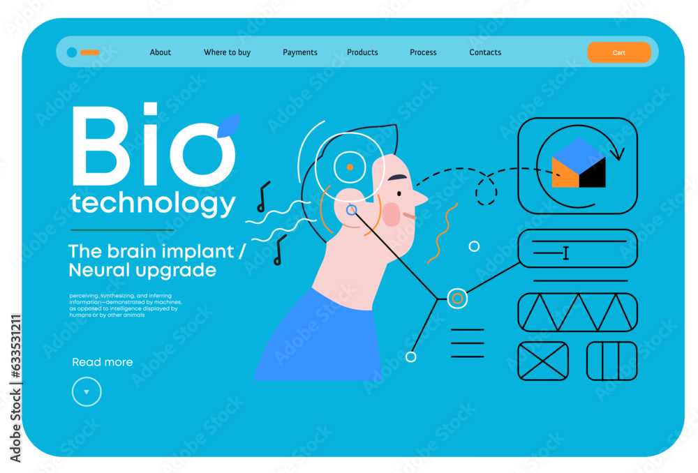 Bio Technology, Brain implant, Neural upgrade -modern flat vector ...