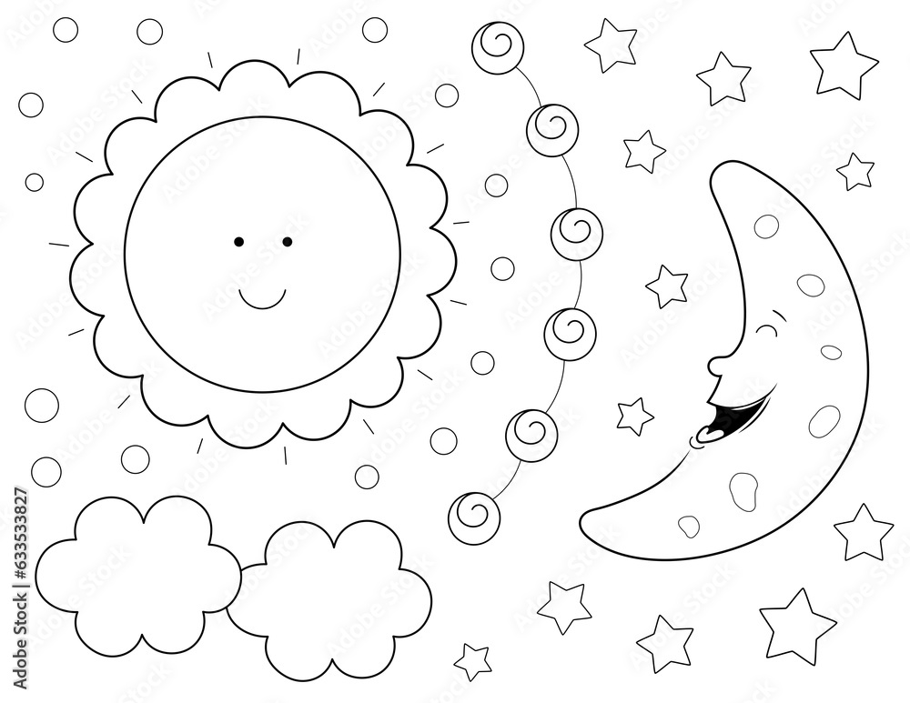 day and night coloring page for kids. you can print it on 8.5x11 inch ...
