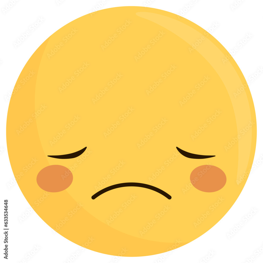 Cute sad yellow emoji face. Concept of sadness, anguish, depression ...
