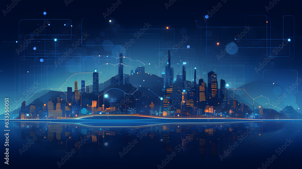 Smart city on a dark blue background, featuring intelligent ...