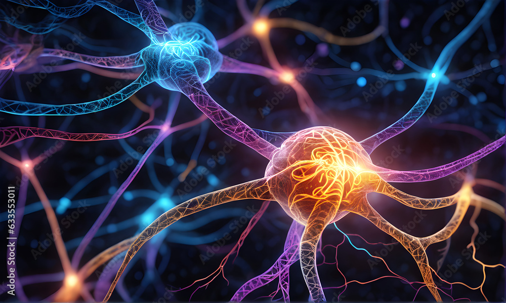 abstract rendering of nerve cells firing, neuro electrophysiology ...