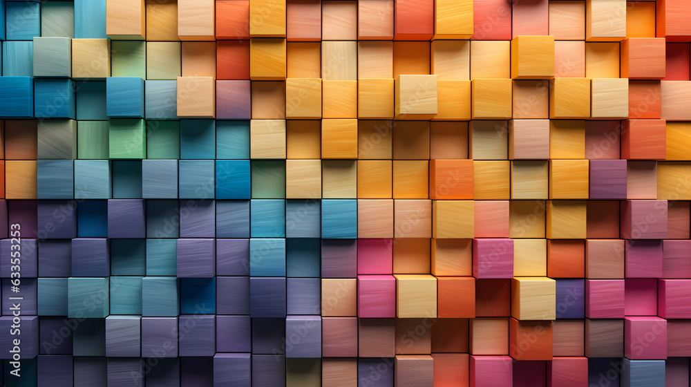 Colorful background of wooden blocks. A Spectrum of multi colored ...
