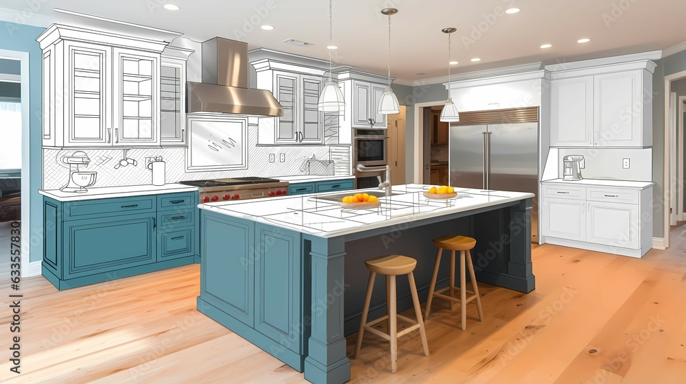 Vivid 3D Rendered Kitchen: Bridging Architectural Design Blueprints ...