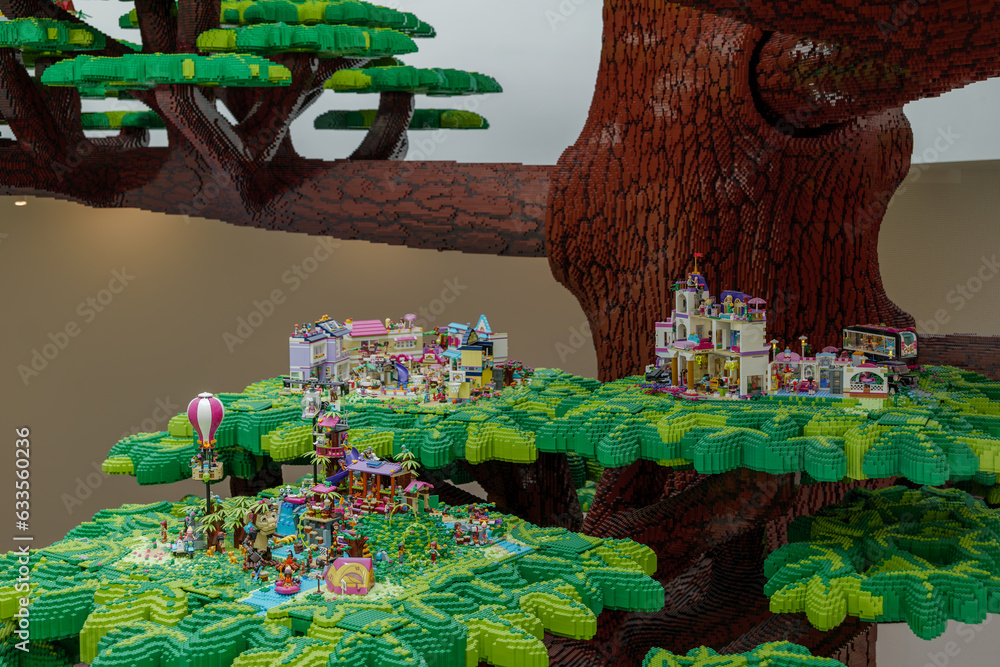 Interior view and selective focus at lego tree and various theme of ...