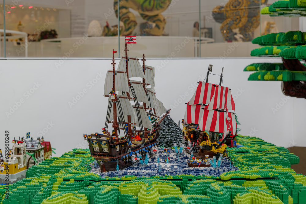 Interior view and selective focus at lego tree and various theme of ...