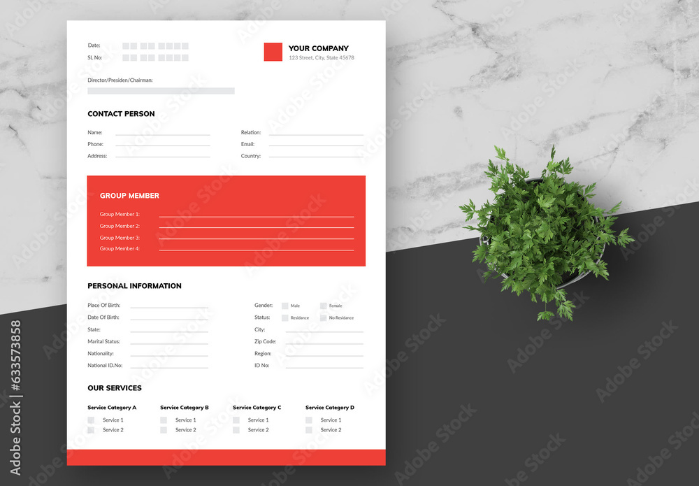 Black Red Registration Form Stock Template | Adobe Stock