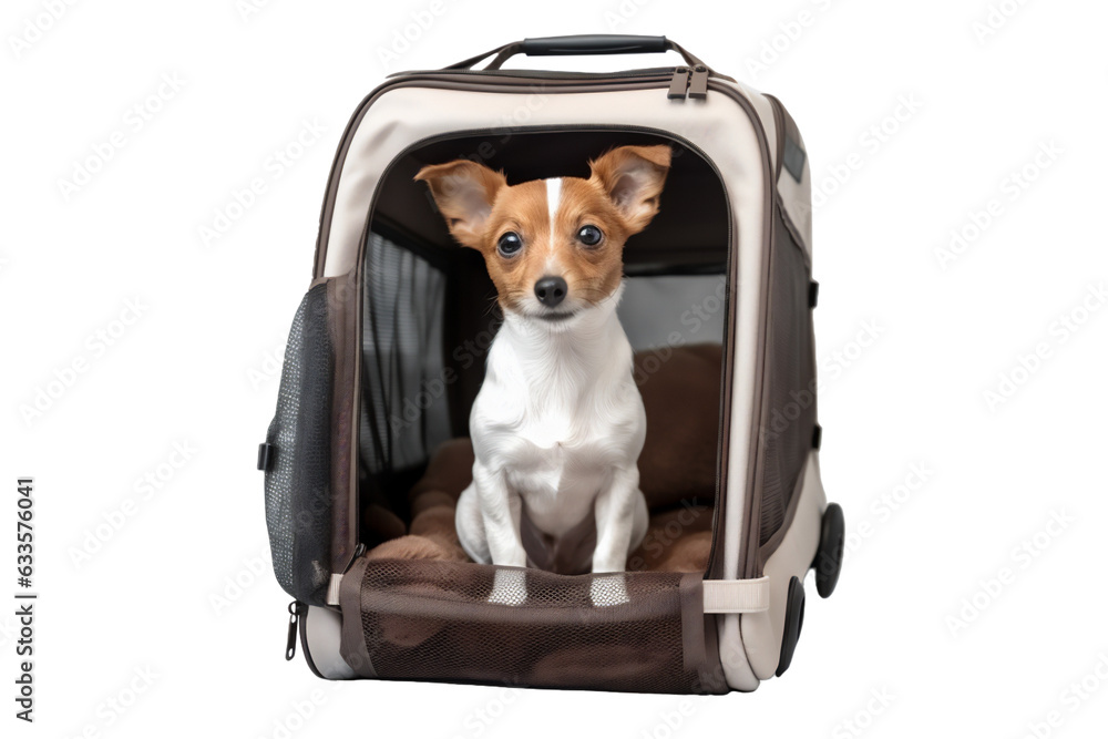 Dog sits in a pet carrier isolated on transparent background. PNG ...