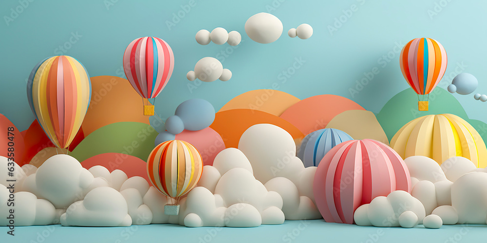 3D Origami Field Cut Wallpaper A Hot Air Balloon Extravaganza in the ...