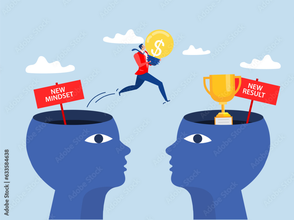 Human Brain growth mindset, Businessman Jumping from thinking New ...
