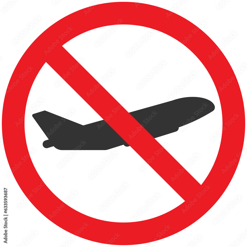 Vector illustration of prohibited from flying icon in dark color and ...