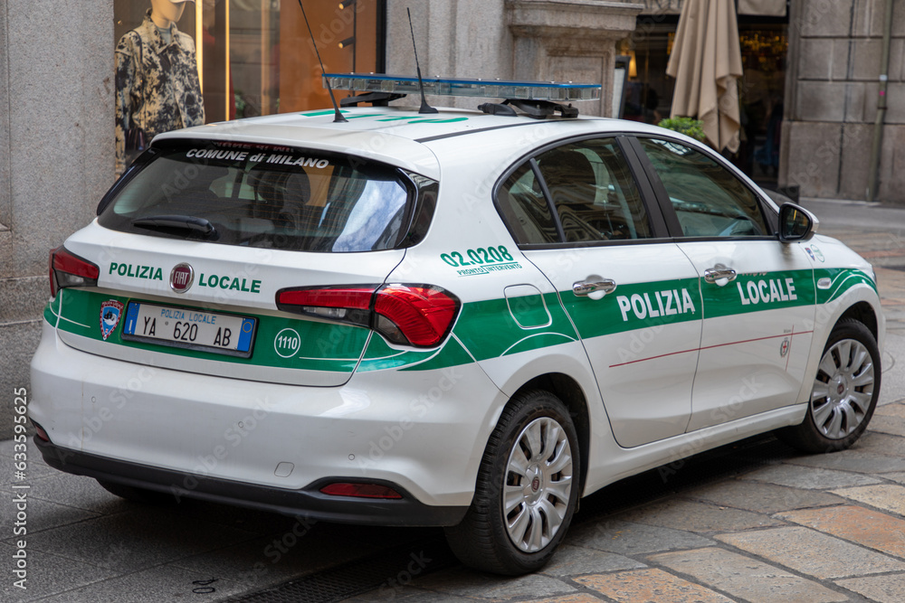 Polizia Locale di milano italy logo brand and text sign on fiat white ...