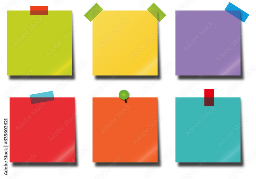 Multicolor sticky note set. Post it notes collection with shadow ...