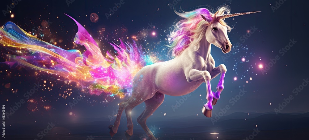 Ethereal unicorn amidst starry night, evoking mystical atmosphere ...