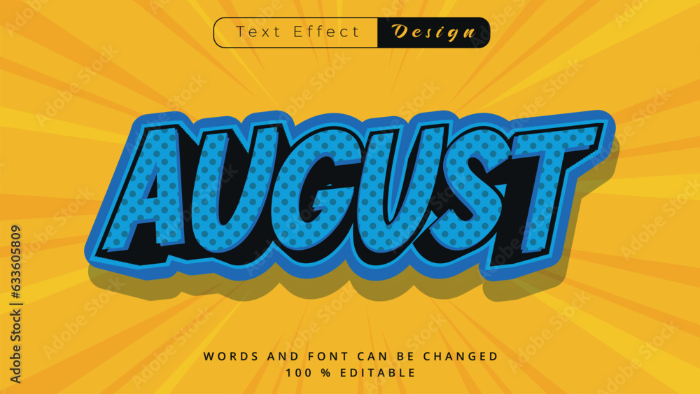 Editable text effect Hello August 3d Cartoon template style premium ...