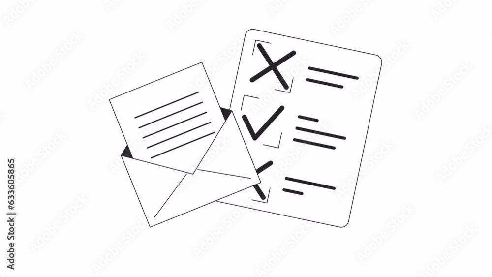 Envelope email and survey online bw outline 2D animation. Online ...