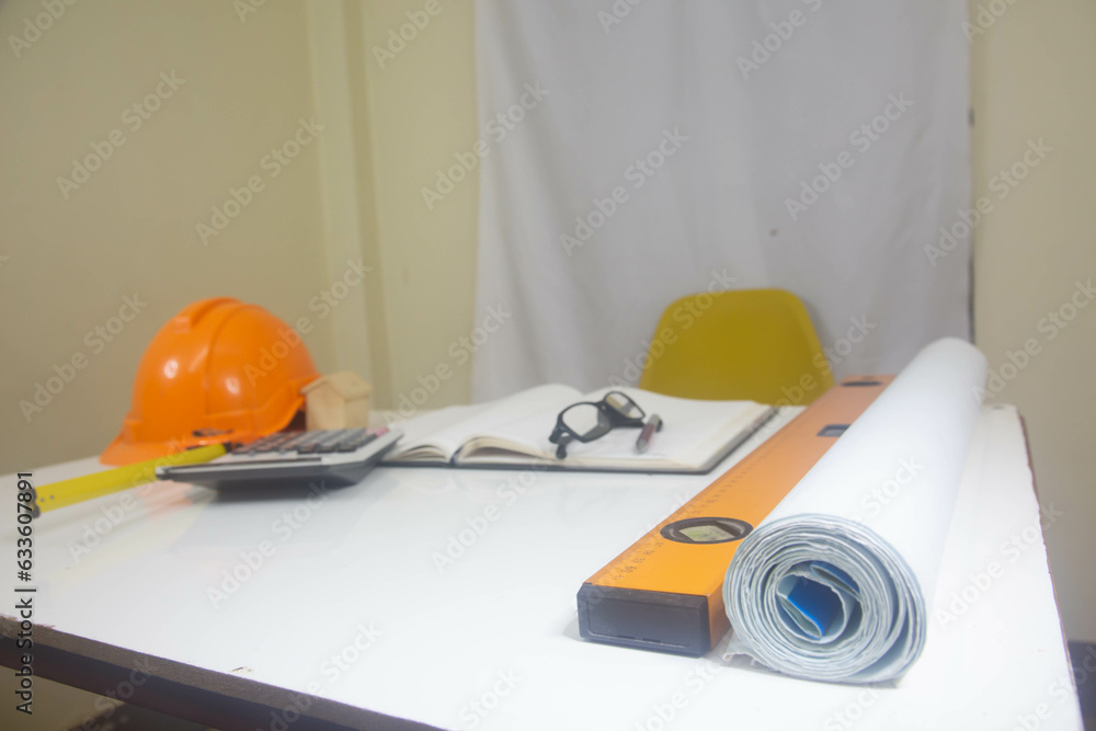 Architectural and Engineer Office desk background construction project ...