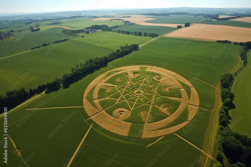 aerial perspective of a crop circle with mathematical symbols Stock ...