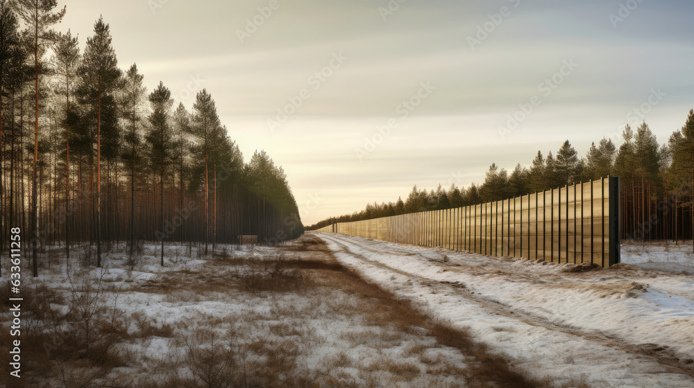 ภาพประกอบสต็อก Gesicherte Grenzanlage zwischen zwei Staaten in Europa ...