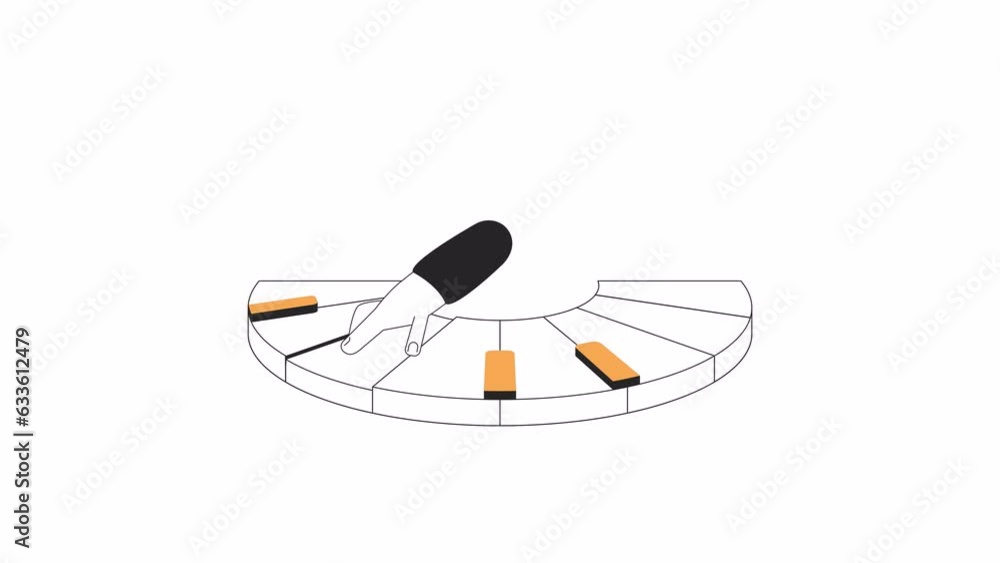 Playing piano keyboard bw 2D character hand animation. Pianist ...